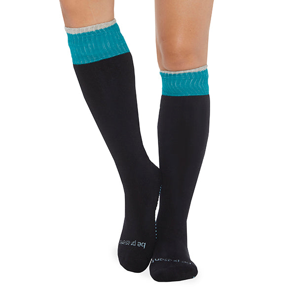 Buy Be Present Knee High Socks (Black/Teal) Non-Slip Grip Socks for ...